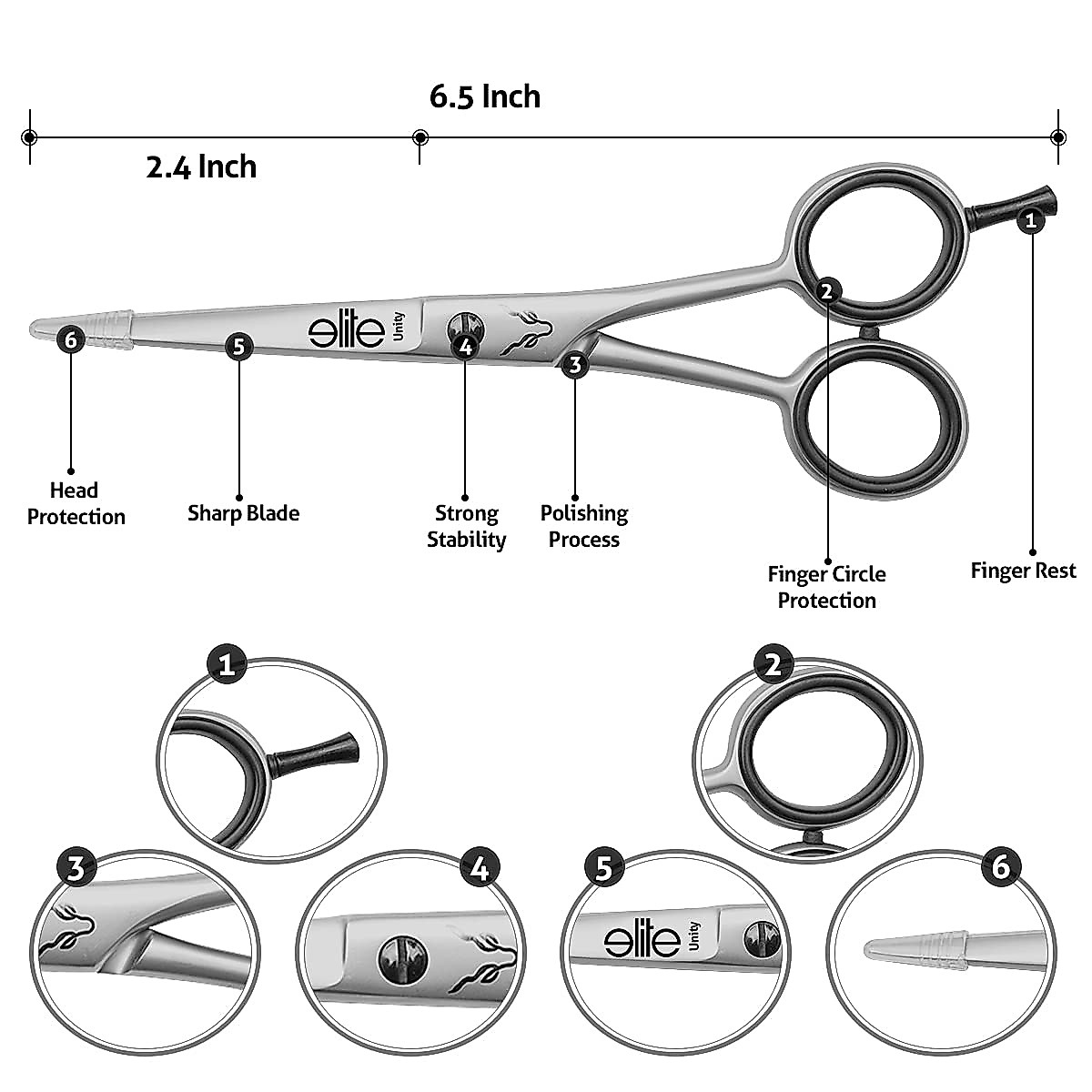 Elite Unity Professional Hair Scissors - 6.5 Inch J2 Stainless Steel Barber Scissors with Razor Edge for Your Grooming - Premium Hair Cutting Scissors for Men and Women -Ideal for Home and Salon Use.