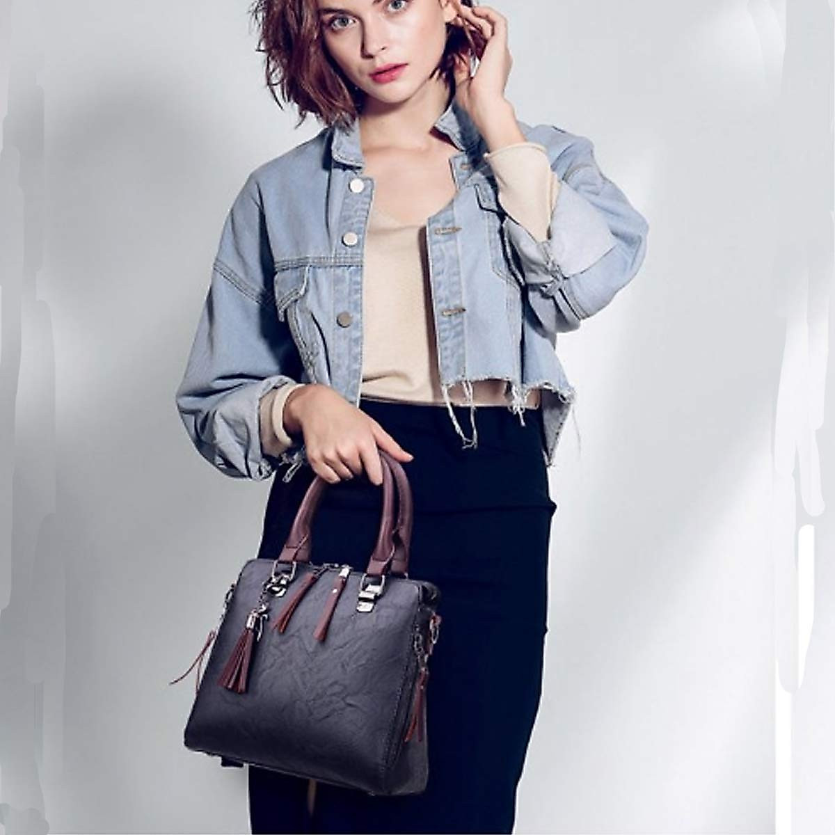 Dayfine Women Handbags PU Long Strap Shoulder Bag Ladies Tote Bag Cross-body Bags Purse Messenger Bags-Black