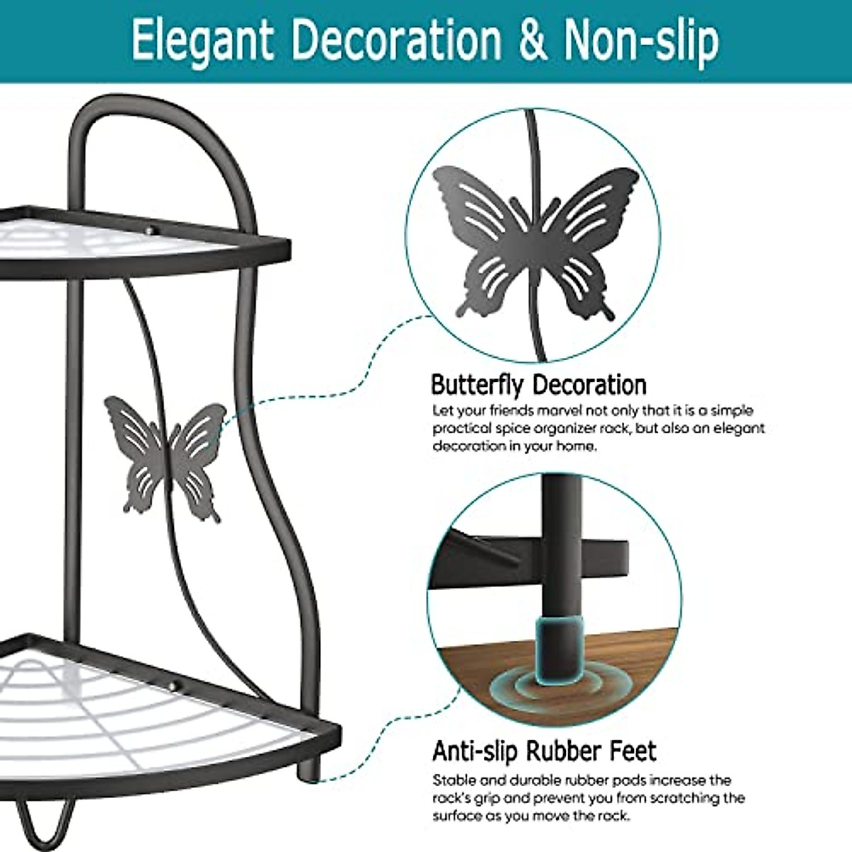 Tamomic 2 Tier Corner Bathroom Sink Organizer Countertop Shelves,Vanity Organizer Trays Shelf Storage with Decor Butterfly,Black