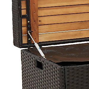 vidaXL Outdoor Storage Bench - Black Poly Rattan & Acacia Wood with Water-Resistant Storage Bag, 39.4"x19.7"x20.5"