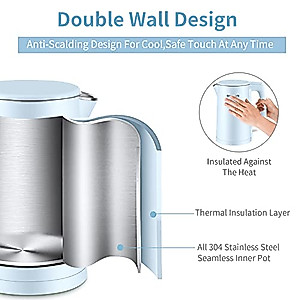 MEISON Electric Kettle, 1.7 L Double Wall Food Grade Stainless Steel Interior Water Boiler, Coffee Pot & Tea Kettle, Auto Shut-Off and Boil-Dry Protection, 1200W, 2 Year Warranty(Blue)