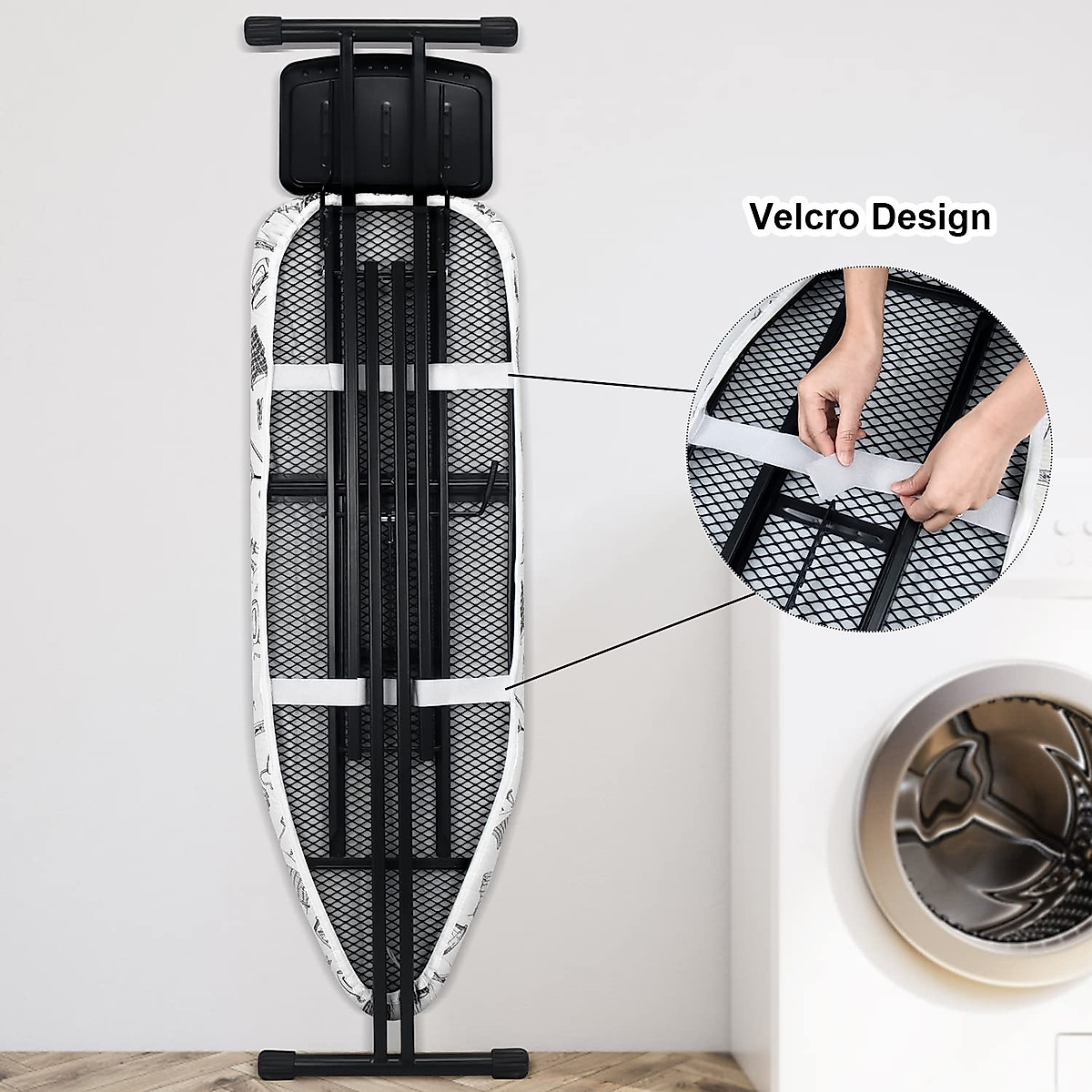 Duwee 15x54 inch Heat Resistance Metallic Ironing Board Cover Durable Felt Material Padding, Sew-in Bungee Cord, Easily Handle and Fits Board Beautifully(Iron Patten)