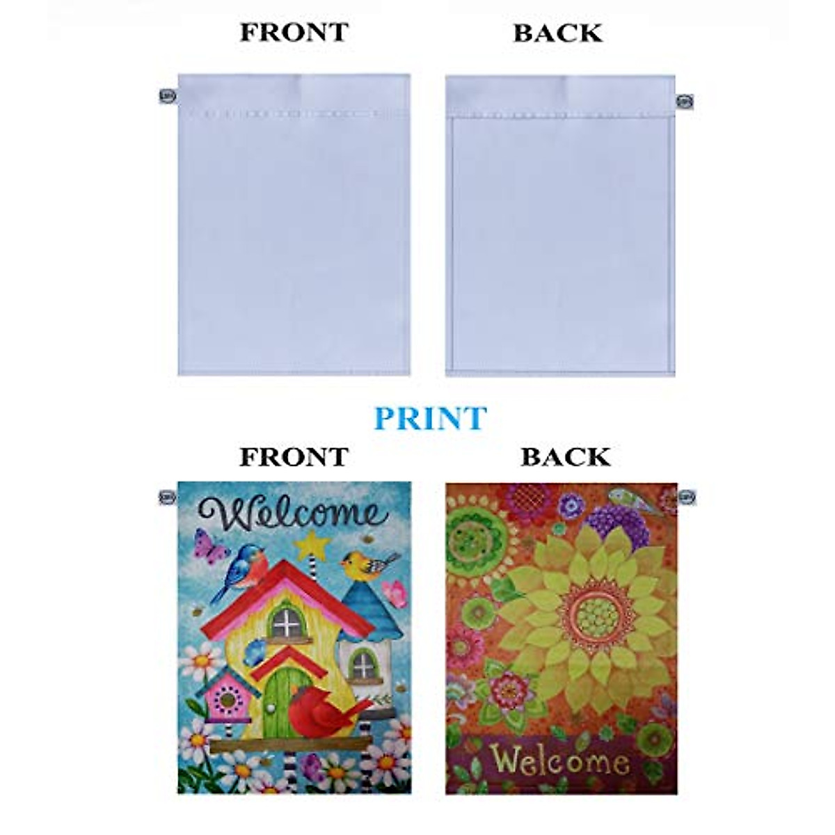 EZHVA 5 pcs 12x18Inch Double-Sided White Solid Sublimation Blank Polyester Flags DIY for Garden and Yard Blank Canvas Banner for Vinyl and Ink Sublimation Blanks 300D Polyester 3-Layer Weave Strands