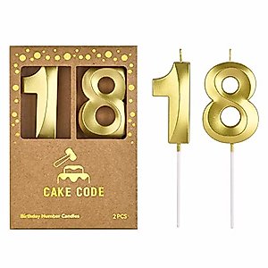 CAKE CODE 2.76 Inch Diamond Gold 18 Number Birthday Candles, Gold Number Candles, Cake Number Candles, Party Celebration