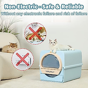 VARLNALY 3.0 Large Self-Cleaning Cat Litter Box, Pull-Out Non-Electric Automatic Cat Litter Box with Lid(24PCS Trash Box), One-Piece Base Prevents Urine＆Litter Leakage, Enclosed Isolates Odor (Blue)