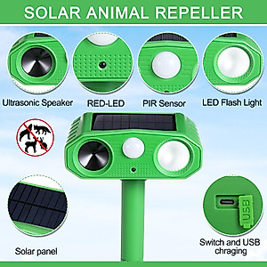 Qualirey 4 Pcs Ultrasonic Animal Repellent Solar Animal Repeller Outdoor Waterproof Deterrent Scarer with Motion Sensor for Squirrel Raccoon Skunk Rabbit Rats Deer Bird