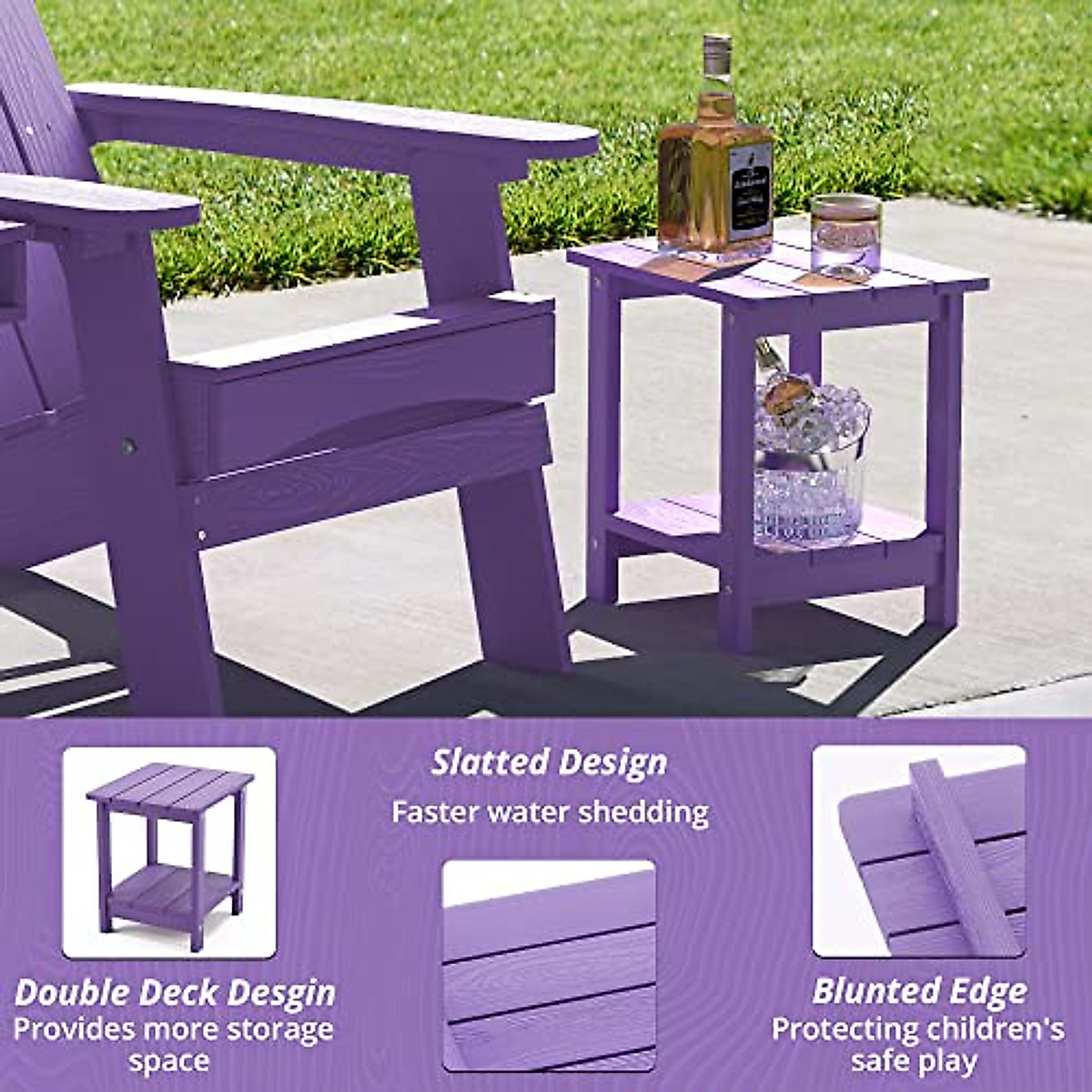 LUE BONA Adirondack Outdoor Side Table, 2-Tier Purple HDPS Patio End Table Weather Resistant, Morden Side Table for Patio, Pool, Porch