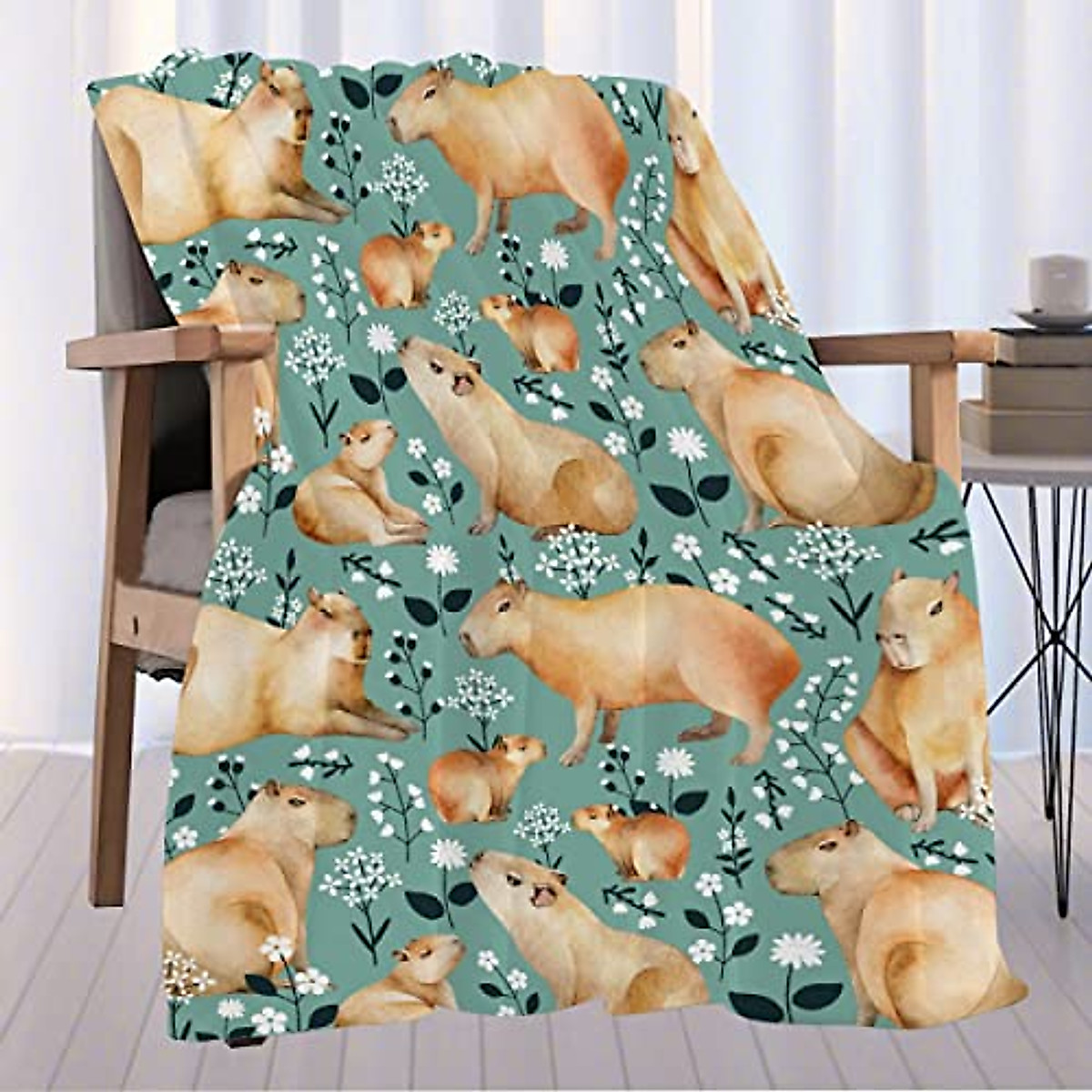 Floral Capybaras Blanket | Funny Gift for Cabybara Lover | 40"x50" Cute Capybara Flannel Blanket for Boys Girls| Capybaras Plush Blanket Decor for Couch Sofa Bedroom | Cabybara Lover Gift