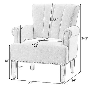 Modern Upholstered Accent Chair, Armchair Single Sofa Chair with Rivet Tufted Scroll Arm, Polyester Leisure Cozy Chair for Living Room Bedroom Reading Studio (Cream)