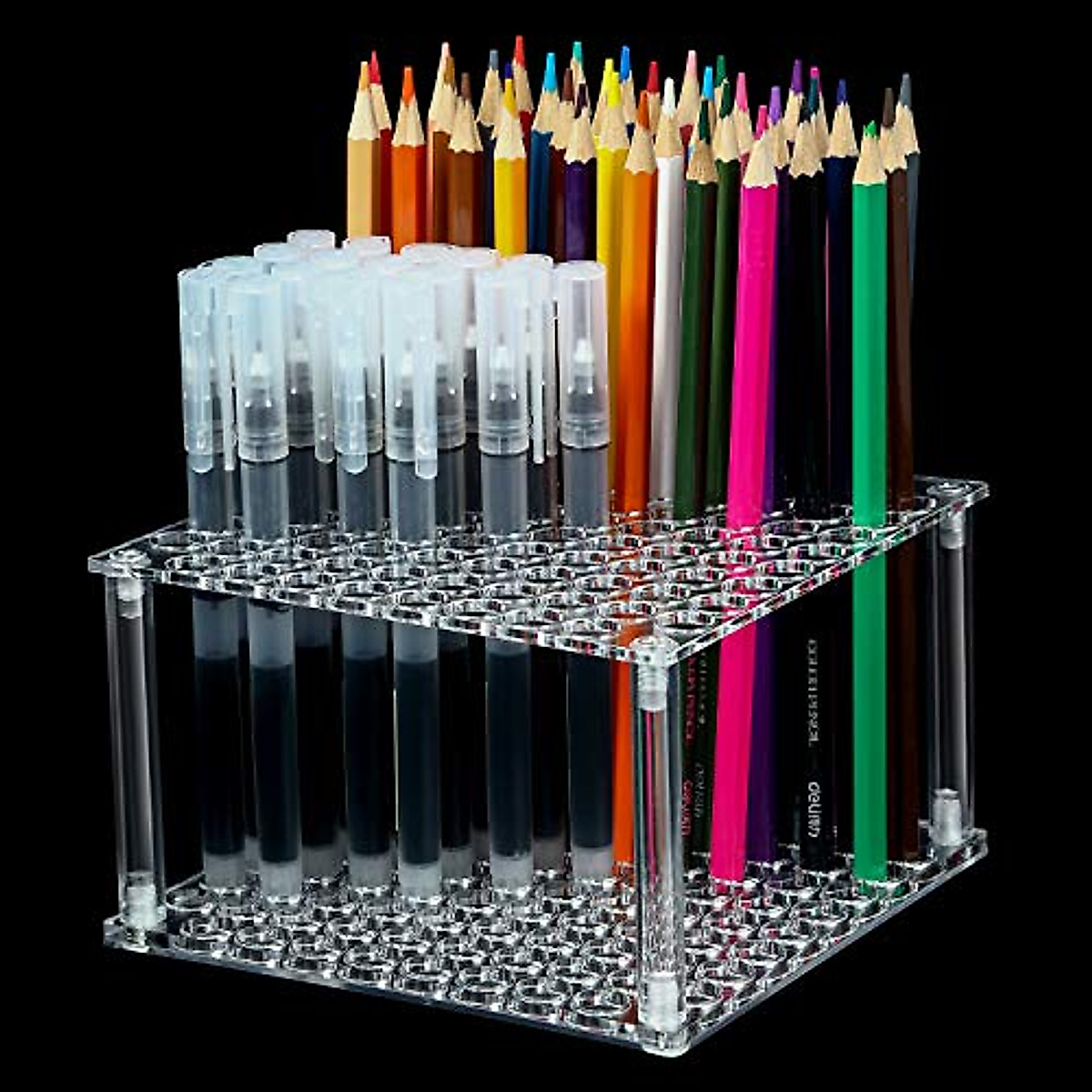 96 Hole Pencil Brush Holder Acrylic Pen Holder Desk Stand Organizer for Pencils Paint Brushes Markers Display and Home Storage (2 Pieces)