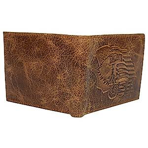 MARSHAL RFID Blocking Genuine Leather Men's Bifold Eagle USA Flag Wallet Gift (Brown)