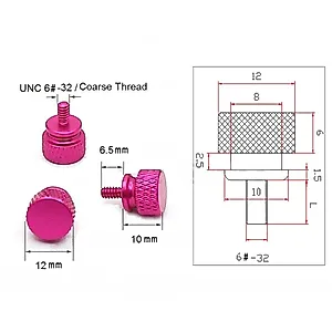 10Pcs 6#-32 * 6mm Aluminum Alloy Computer Chassis Colorful Screws Coarse Teeth 3.5mm Knurled Head Screw Hand Twist Bolt DaJiKan (Color : Local gold)