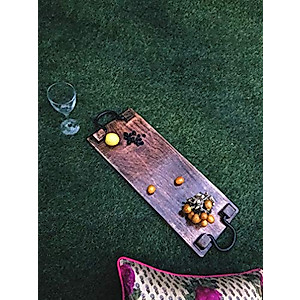 Wood party serving platter cheese board tray wine crackers meat 20 inch by 8 inch