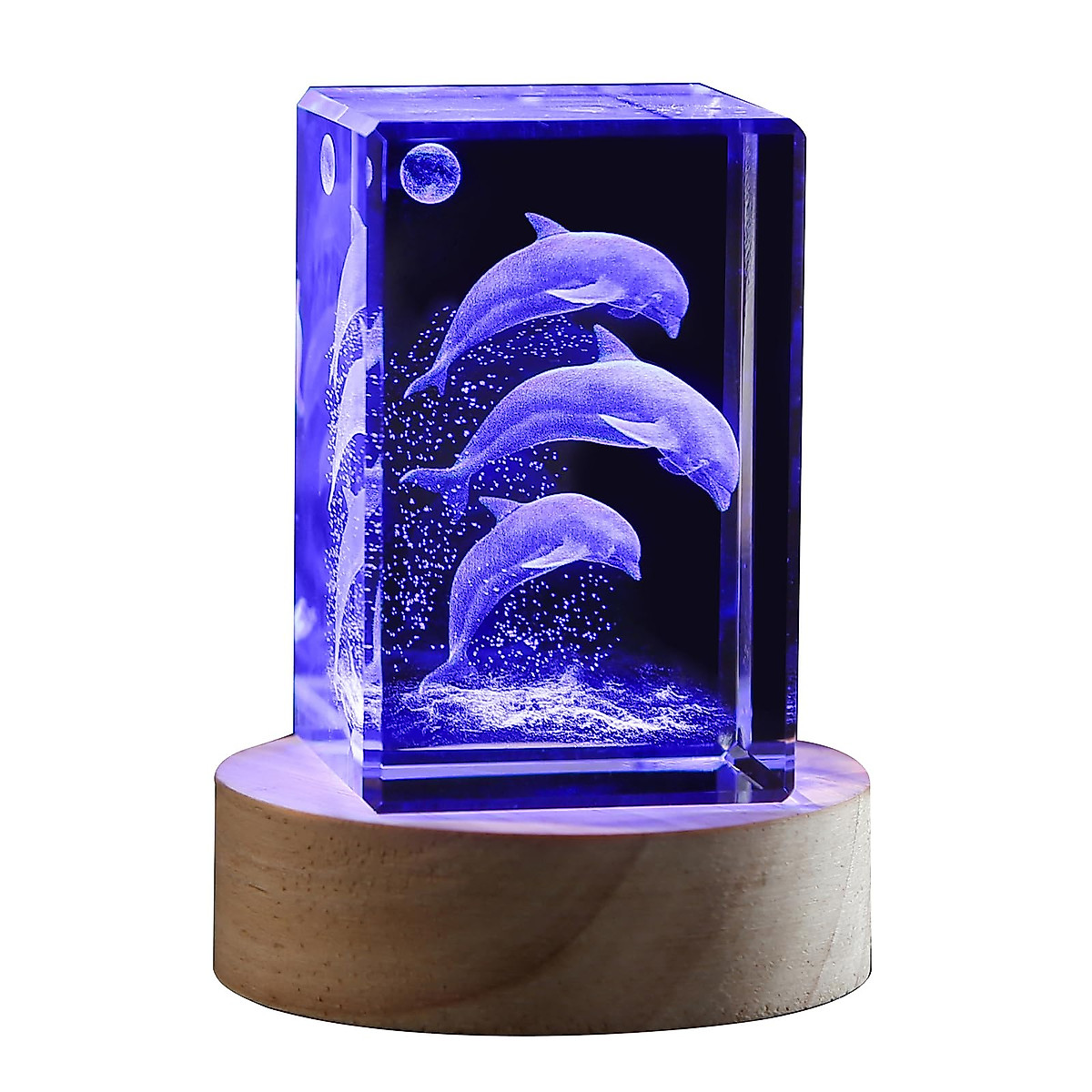 YouerCrystal 3D Crystal Dolphin Figurine Night Light with LED Light Base, Birthday Gift for Kids Women Unique, Thanksgiving Christmas Valentines Anniversary Birthday Gifts for lovers (3D-Dolphin)