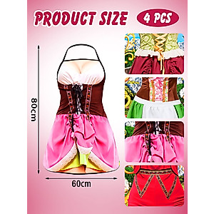 4 Pcs Oktoberfest Apron Oktoberfest Costumes Women German Dirndl Aprons Female Oktoberfest Outfit Waitress Novelty Dresses Oktoberfest Party Decorations for Kitchen Outdoor Cooking BBQ Party Supplies