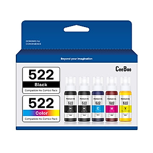 522 High Capacity (5 Bottles) Compatible Refill Ink Bottle Replacement for Epson 522 Ink Refill Bottles (Not Sublimation Ink) Use for EcoTank ET-2803 ET-2800 ET-2720 ET-4800 Printer