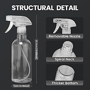 DIYSELF 2 Pack Spray Bottles for Cleaning, Empty Spray Bottle Clear, Plastic Spray Bottles Heavy Duty, Water Spray Bottle with Adjustable Nozzle, Mist/Stream, 16oz Spray Bottle for Hair, Plants, Pets