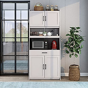 P PURLOVE One-Body Kitchen Pantry Cabinet Storage Cabinet with Cabinet and Adjustable Shelf Space Saving Cupboard Cabinet for Kitchen, Garage, Pantry, Office,Antique White