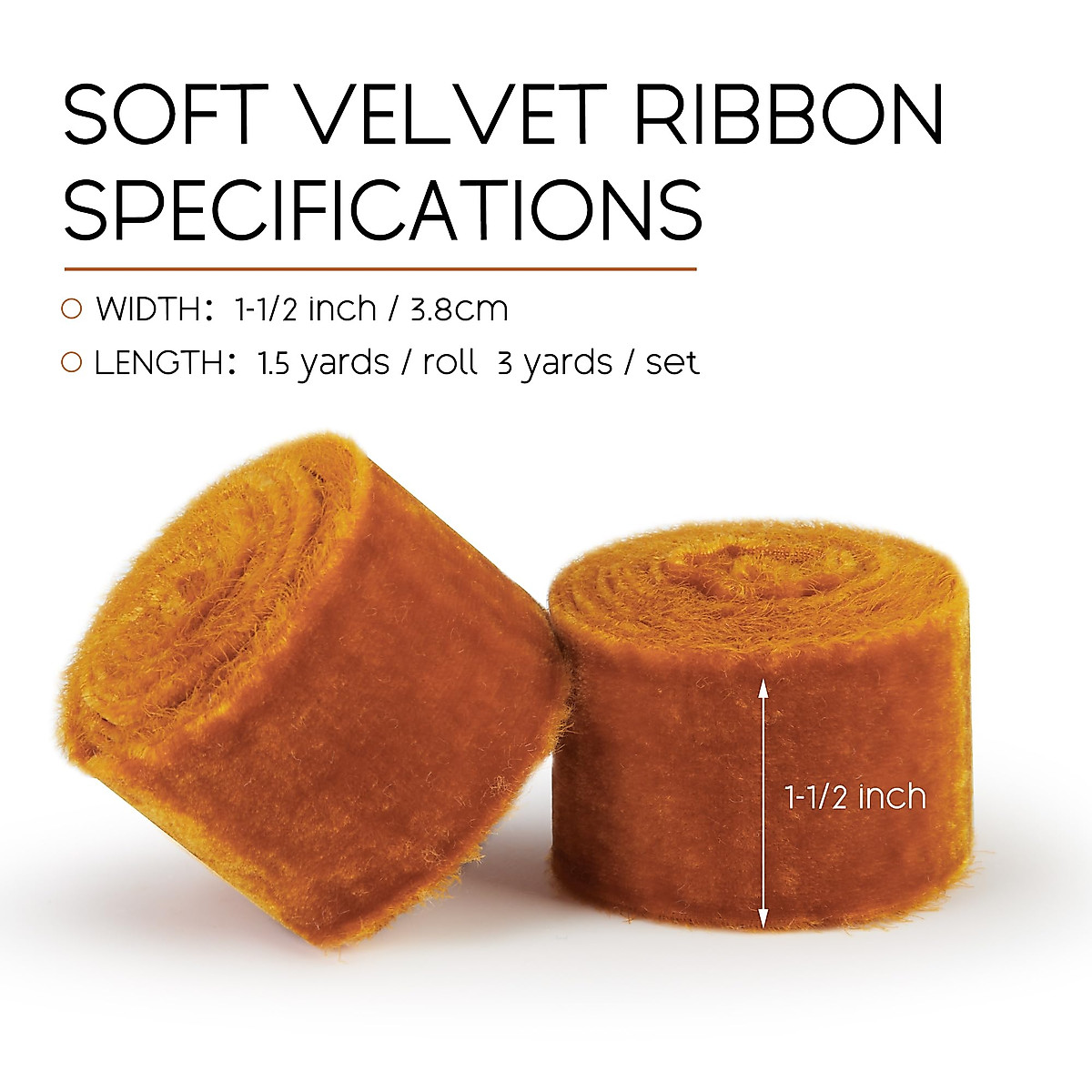 Keypan Orange Velvet Ribbon for 1-1/2 inch Wide Handmade Fringe Fabric Fall Terracotta Ribbons for Christmas Decorations, Baby Shower, Flower Bouquet Gift Wrapping