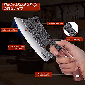 Huusk Japanese Butcher Knife for Meat Cutting Vegetable Cleavers with Ergonomic Handle Chopping Knives for Kitchen Hand Forged Chef Butcher Full Tang Meat Cleave for Outdoor Cooking,Camping BBQ