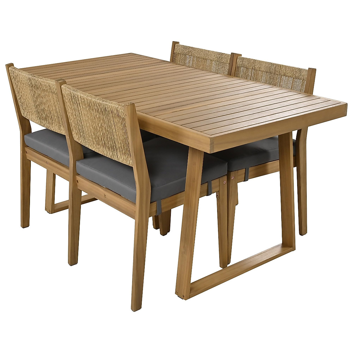 Merax Acacia Wood Outdoor Dining Set for 4,Waterproof Patio Furniture with 1 Table and 4 Chairs,and Thick Cushions for Balcony, Vourtyard, and Garden, Gray