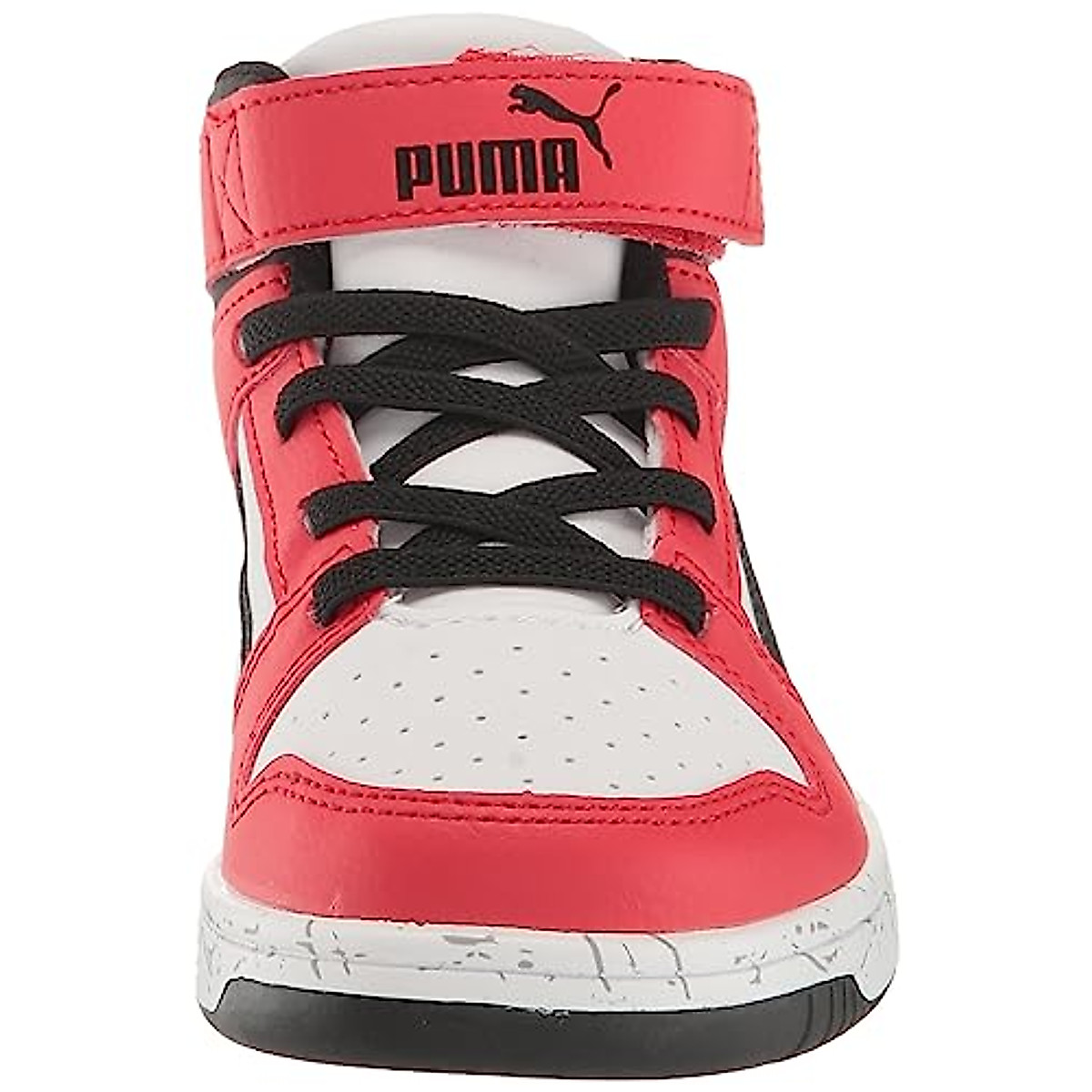 PUMA Rebound Layup Mid Sneaker, Scratch White Black-for All Time Red, 5 US Unisex Big Kid