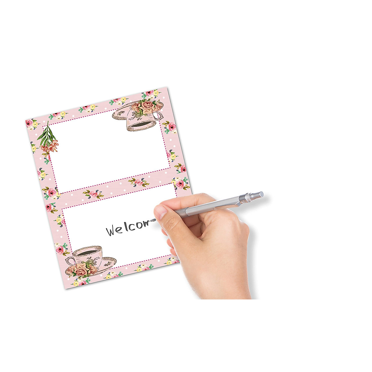 Table Place Card, Tea Party Themed Tent Style Cards, Pack of 25 Half-Fold Reception Place Card, Perfect for Bride Shower, Birthday Party, Banquet and Special Events C26