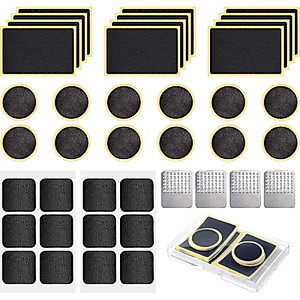 40 Pieces Bicycle Tire Repair Kit Includes 36 Pieces Glueless Bike Tube Patches Self Adhesive Bicycle Tire Patches Included Round Square Rectangle and 4 Pieces Metal Rasps for Road Mountain Bikes