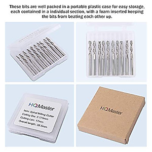 HQMaster CNC Router Bits 1/8" Shank CNC Bit End Mill Flat Nose Carbide Endmill Two Flute Spiral Upcut Milling Cutter Tool Set for Wood PVC MDF Hardwood 10Pcs (3.175 mm)