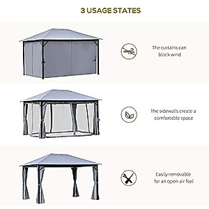 Outsunny 10' x 13' Patio Gazebo, Aluminum Frame, Outdoor Gazebo Canopy Shelter with Netting & Curtains, Garden, Lawn, Backyard and Deck, Gray