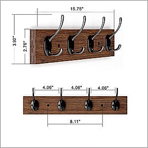 BAMEOS Wall Mounted Coat Rack, Bamboo Wall Coat Rack Hooks, 4-Hooks Rail for Entryway, Bathroom, Bedroom,Closet Room, Kitchen (Brown)