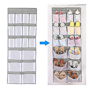 Over the Door Shoe Organizer, 18 Pockets Hanging Shoe Rack Non-Woven Visible Mesh Large, Back of Door Hanging Storage Closet Shoe Holder Hanger for Entryway Bedroom Bathroom