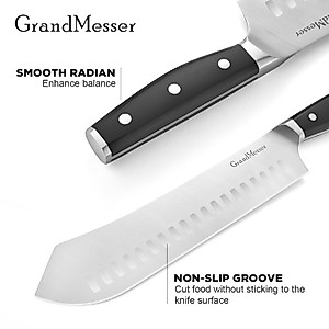 GrandMesser Butcher Knife, 10″ Bullnose Carving Knife & 9″ Sharpening Rod, Full Tang Ergonomic Handle Design, Forged High Carbon Steel, Premium Brisket Slicing Breaking Knife.