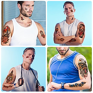 Yazhiji 77sheets Waterproof Temporary Tattoo for Men or Women 17sheets Larger Half Arm Wolf Peony Butterfly Snake Fake Tattoos for Boy or Girl And 60 sheets Tiny Flower Tattoo Sticker for Kids