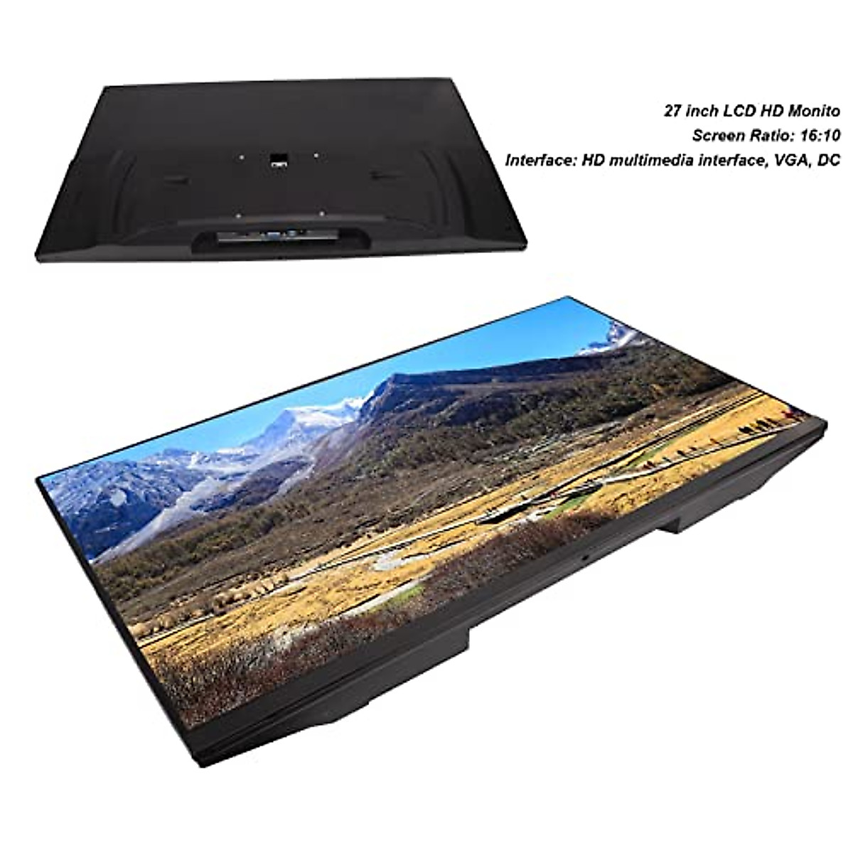 Rengu LCD Screen, 27 Inch High Contrast PC Monitor, Afterimage Suppression 100-240V VGA Ultralight for Monitoring (US Plug)