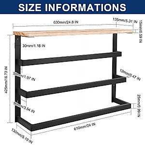 NearMoon Hanging Towel Rack for Bathroom, Thicken Metal Towel Holder with Wood Shelf, 3-Tier Towel Bar Storage, Wall Mounted Towel Hangers Bathroom Decor Organizer Accessories (24 Inch, Matte Black)
