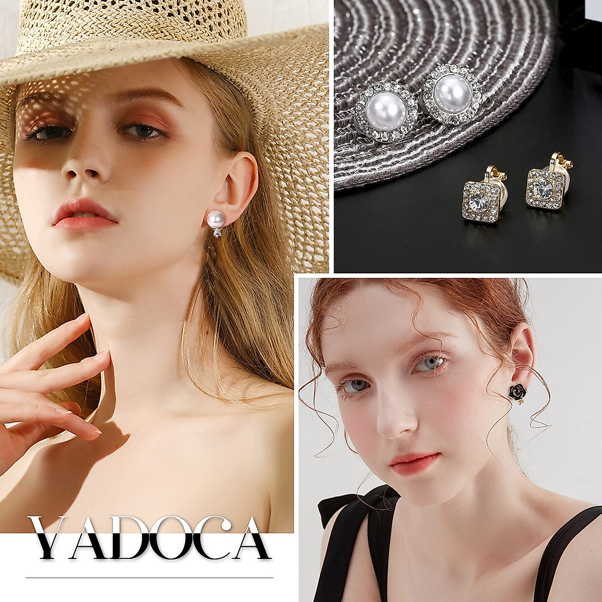 YADOCA 12 Pairs Clip On Earrings for Women Clip Earrings Non Pierced Earrings CZ Flower Twist Knot Simulated Pearl Clip On Earrings Sets