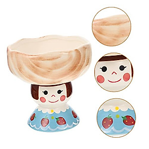 Mikinona Ceramic Doll Tray Ceramic Salad Bowl Oval Tray Extra Large Salad Bowl Trifle Bowl Small Bowls for Ice Cream Cartoon Fruit Plate Food Serving Bowl Footed Dessert Bowls Dessert Cup