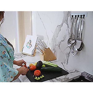 eBloom Adhesive Wall Hooks for Hanging Heavy Duty Rack Kitchen Gadgets, Storage Utensil Holder No Drilling Wall Mounted with 5 Magnetic Silicone Hooks for Kitchen Shower Hook Bedroom Office Classroom