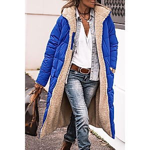 PRETTYGARDEN Womens 2025 Winter Puffer Jackets Long Sleeve Zip Up Sherpa Fleece Coats Outerwear (Royal Blue,Large)