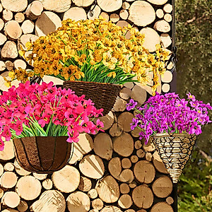 AUMVEYI 4 Bundles Artificial Plants Outdoor Fake Mums Flowers Bulk UV Resistant Faux Greenery Plastic Floral Decoration for Home Outside Garden Porch Hanging Planter décor