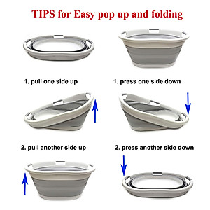 SAMMART 57L (15 Gallons) Collapsible 3-Handled Plastic Laundry Basket - Oval Tub - Portable Washing Tub-Space Saving Laundry Hamper, Water Capacity 44L / 11.6 Gallon (1, Grey)