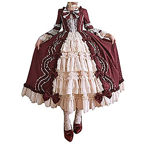 Mensch Women's Victorian Gown French Lolita Dress Princess Costume Renaissance Dress Flare Sleeve Court Cosplay Smocked Tiered Dress Costume