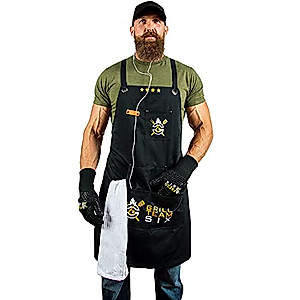 GRILL TEAM SIX BBQ Aprons for Men Ultra Tough Elite Chef Apron with 5 Pocket Design - Perfect Grilling Gifts for Men and Dads