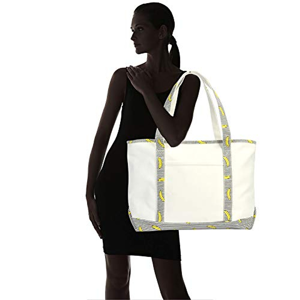DALIX 23" Premium 24 oz. Cotton Canvas Shopping Tote Striped Banana