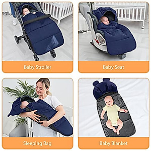 Stroller Bunting Bag for Baby, Infant Bunting Bag Winter Baby Sleeping Bag for Stroller Footmuff Waterproof, Warm Bunting Bag Toddler Sleeping Bag, Outdoor Universal Baby Bunting Bag, Dark Blue