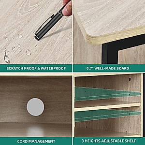 YITAHOME RGB LED Corner TV Stand for TVs up to 55/50 Inch with Power Outlet, Modern Farmhouse Entertainment Center, Wood TV Media Console with Storage Shelves for Living Room, White Oak