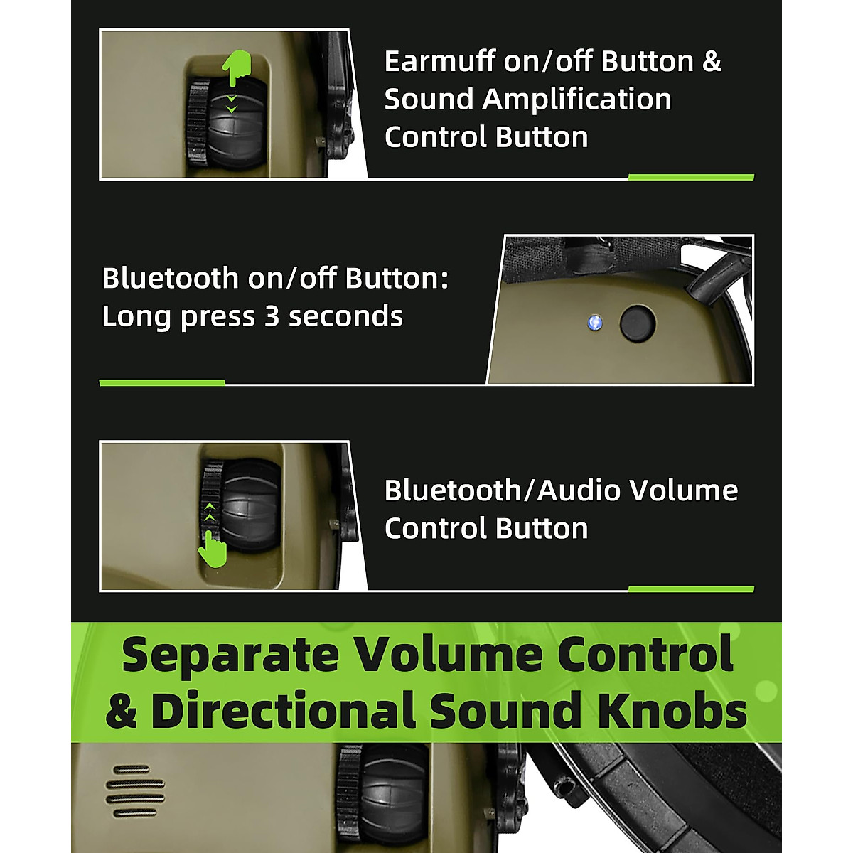 ZOHAN 035 Bluetooth 5.4 Shooting Ear Protection Earmuff, Active Noise Canceling, Hearing Protection with Sound Amplification