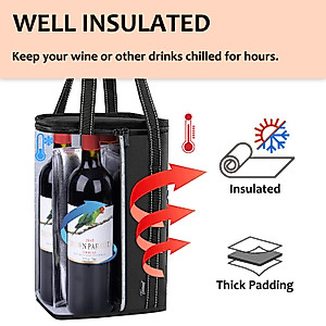 Vina 4 Bottle Wine Carrier - Travel Insulated Wine Carrying Case Cooler Tote Bag with Detachable Divider and Strong Handle, Great for Picnic, Beach Days,Party, Black