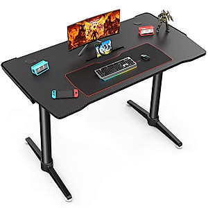It's_Organized Student Computer Desk,44 X 24 Inches Home Office Study Writing Desk,PC Laptop Gaming Workstation with Free Mouse Pad,Carbon Fiber Desktop,Device Stand Slot,Power Socket Box